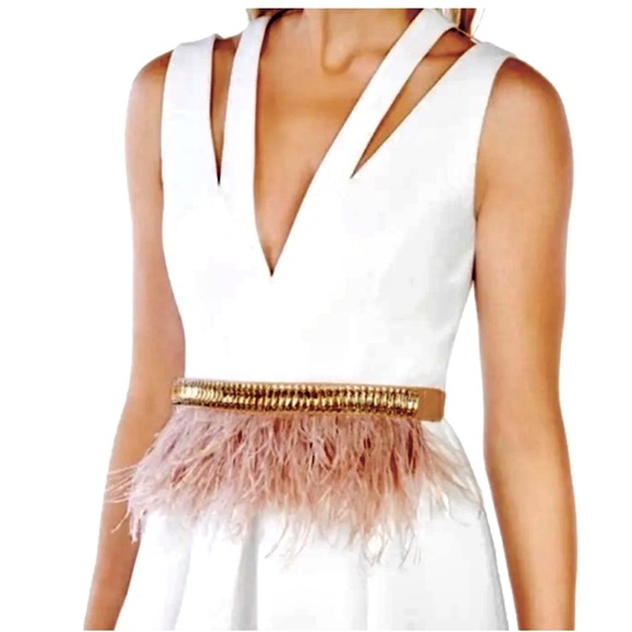 BCBG | Accessories | Bcbg Ostrich Feather Plume Belt Pink Soft Beige ...